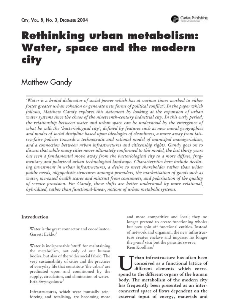Rethinking Urban Metabolism - Water, Space and The Modern City Matthew ...