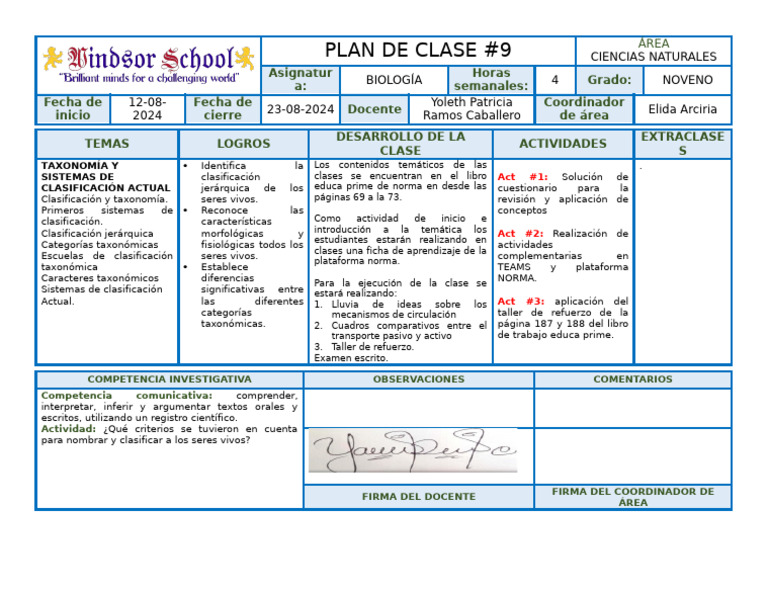 Plan de Clase - Noveno#9 | PDF