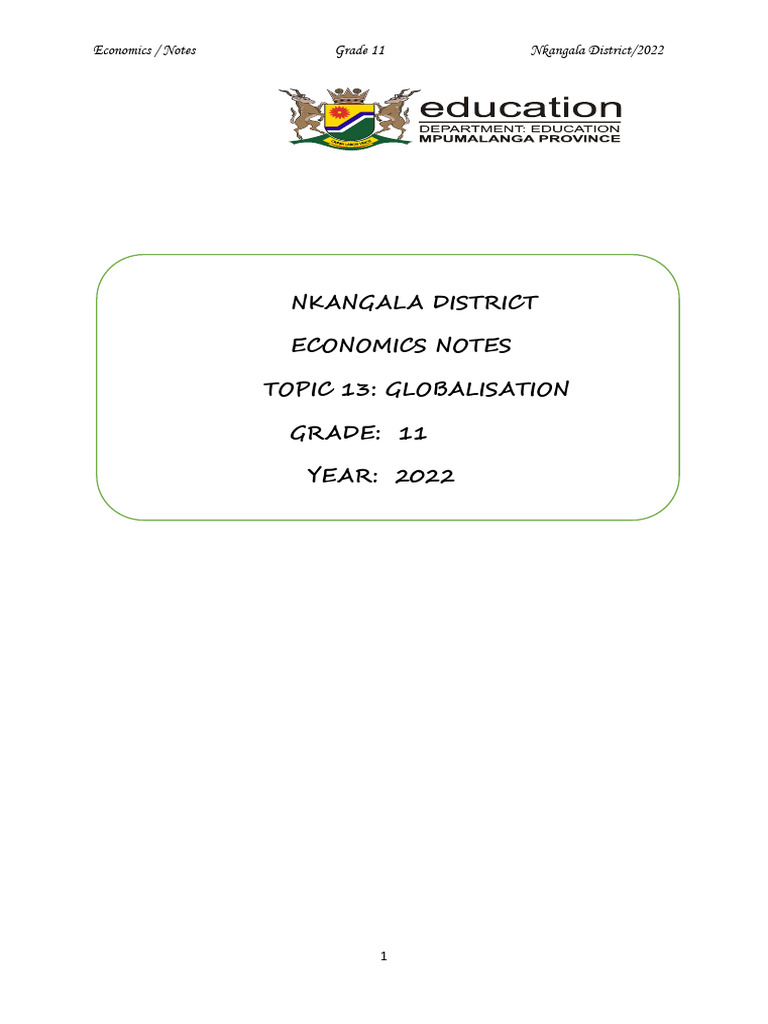 Topic 13 Notes Globalisation | PDF