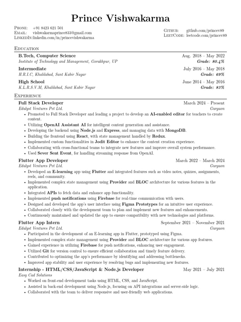 Prince Resume FullStack | PDF