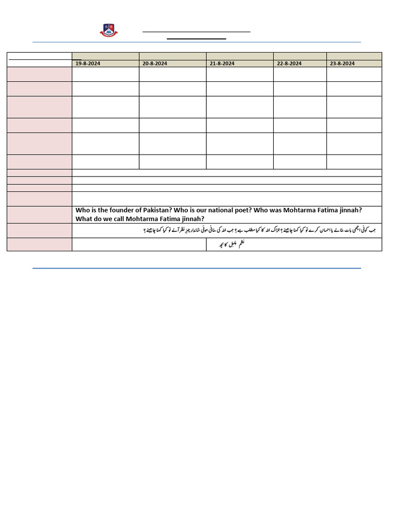 KG Weekly Plan | PDF