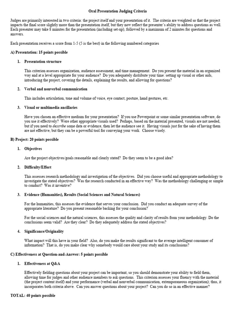Oral Presentation Criteria 2016 | PDF