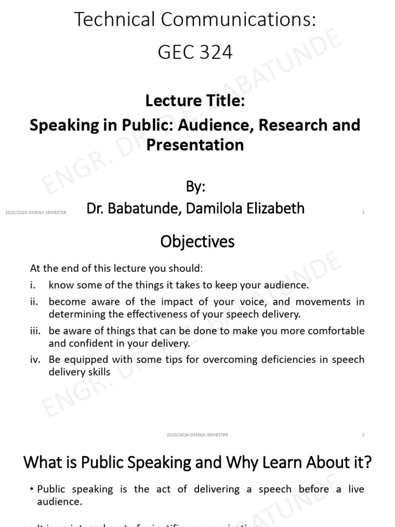 Speaking in Public Audience, Research and Presentation | PDF