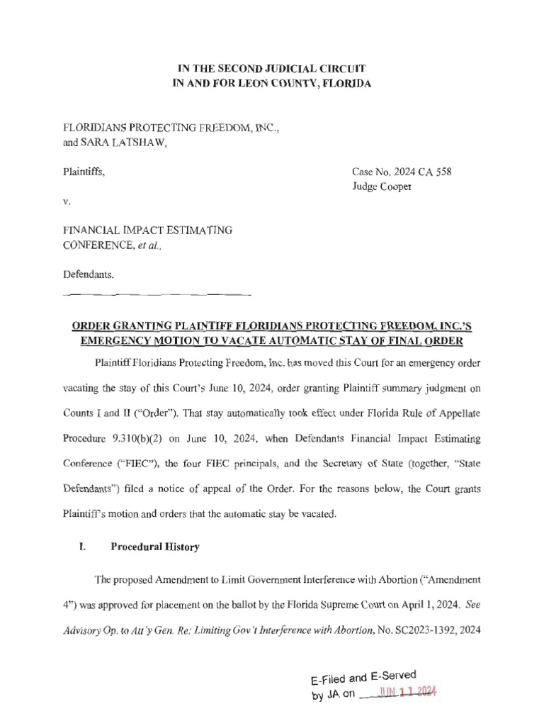 Order Granting Plaintiff Emergency Motion To Vacate Automatic Stay | PDF