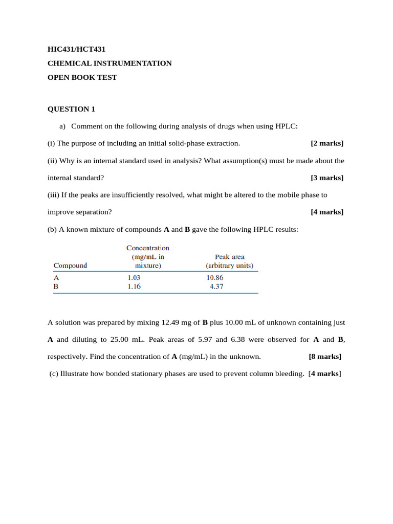 Hic431 Open Book Test | PDF | High Performance Liquid Chromatography ...