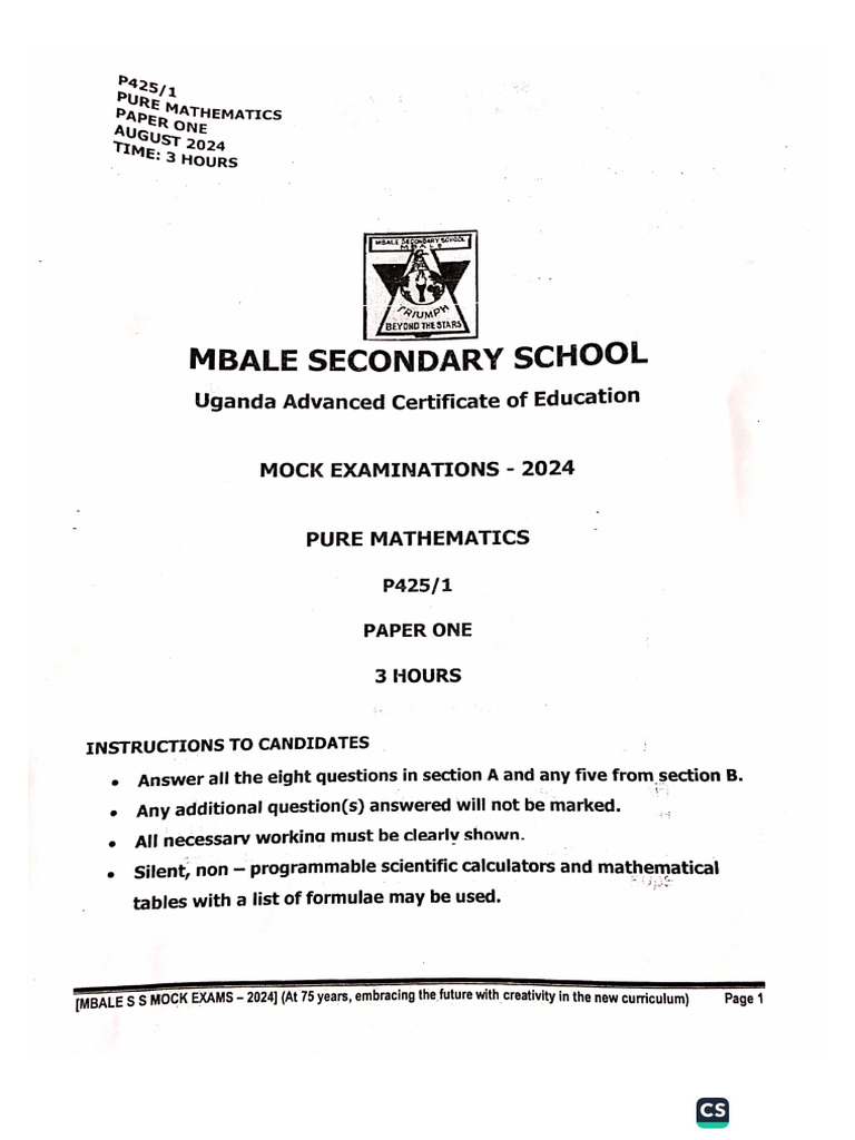 Mbale SS Mock P1 2o24 | PDF
