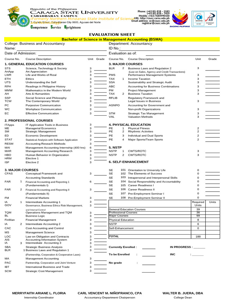 BSMA 2021 Evaluation Sheet Blank | PDF