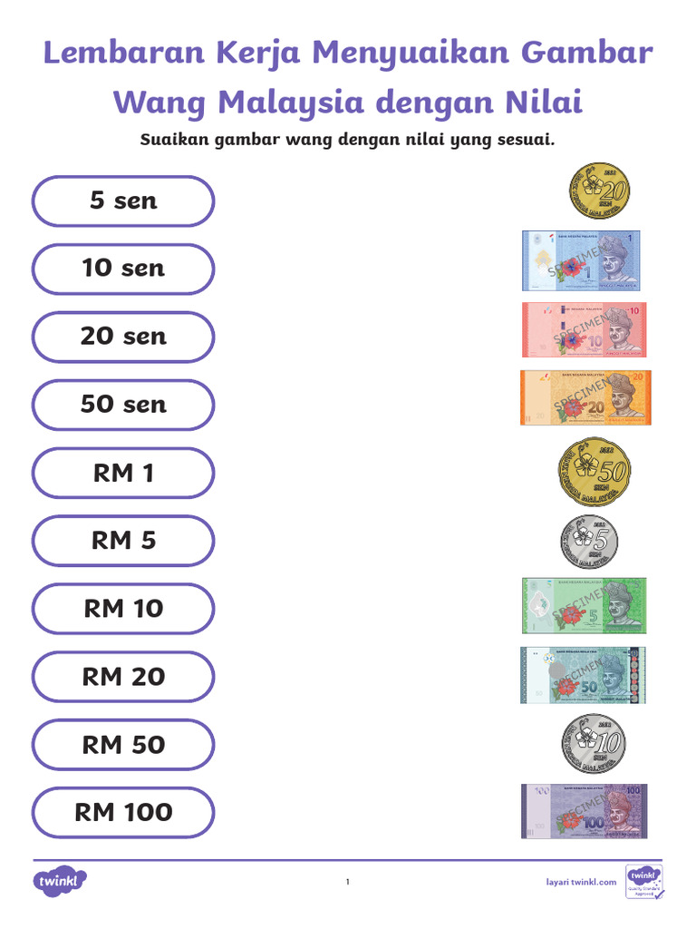 My MT 1645275991 Lembaran Kerja Menyuaikan Gambar Wang Malaysia Dengan Nilai - Ver - 2 | PDF