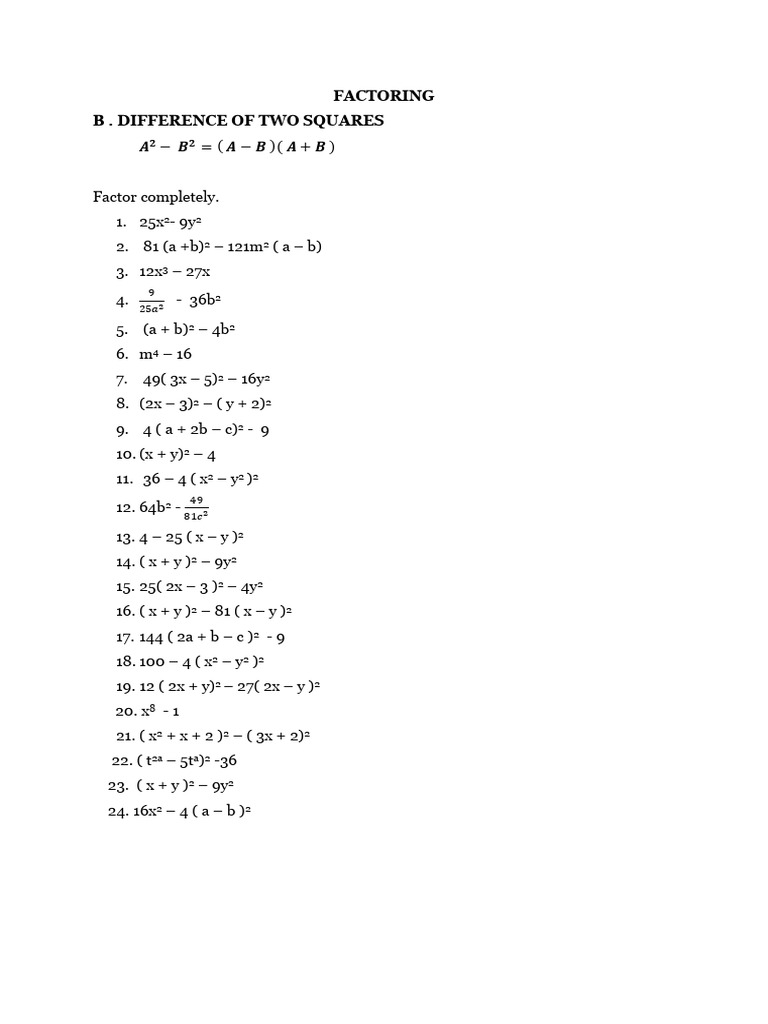 Difference of Two Squares | PDF