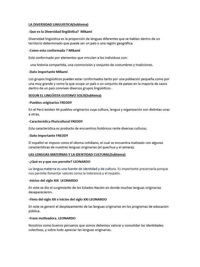 La Diversidad Linguistica DPCC | PDF