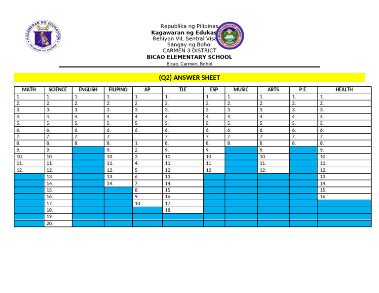 Answer sheet Summative Test Q2 | PDF