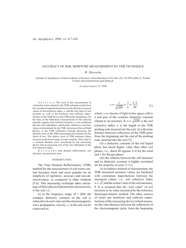 Accuracy of Soil Moisture Measureme | PDF