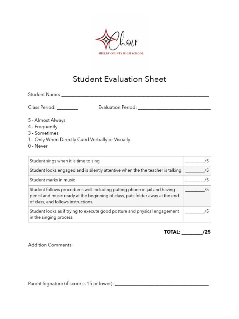 Student Evaluation Sheet | PDF