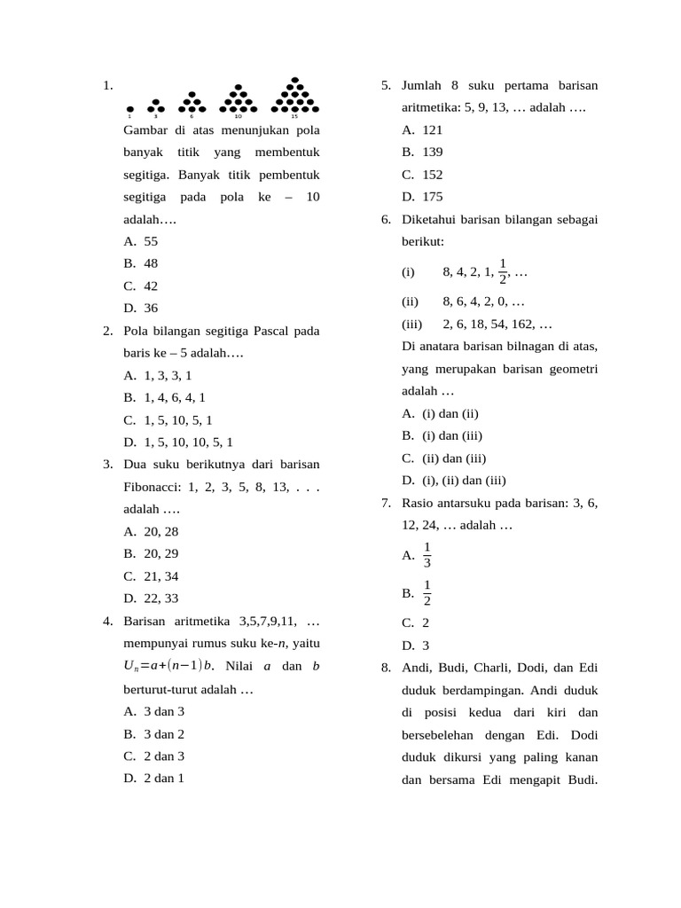 Soal Pas SMT 1 MTK Kelas 8 | PDF