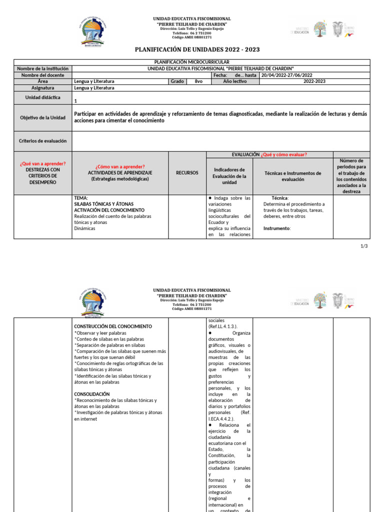 Modelo de Planificaciones Unidad | PDF