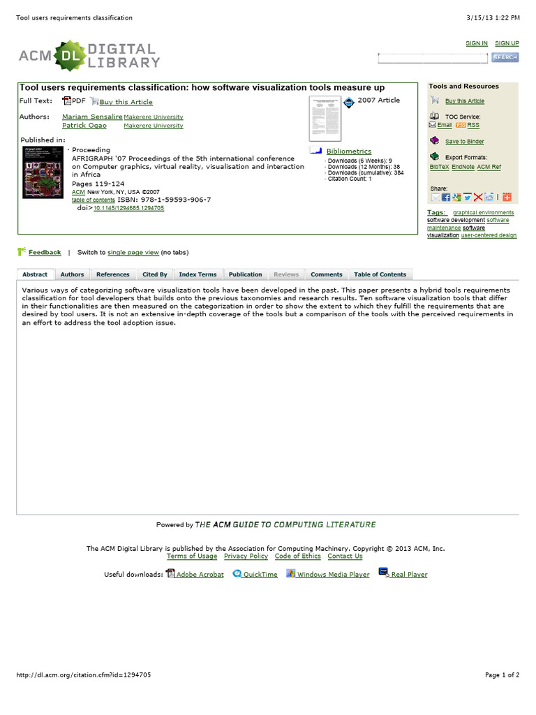 Tool Users Requirements Tool Users Requirements Classification: How ...