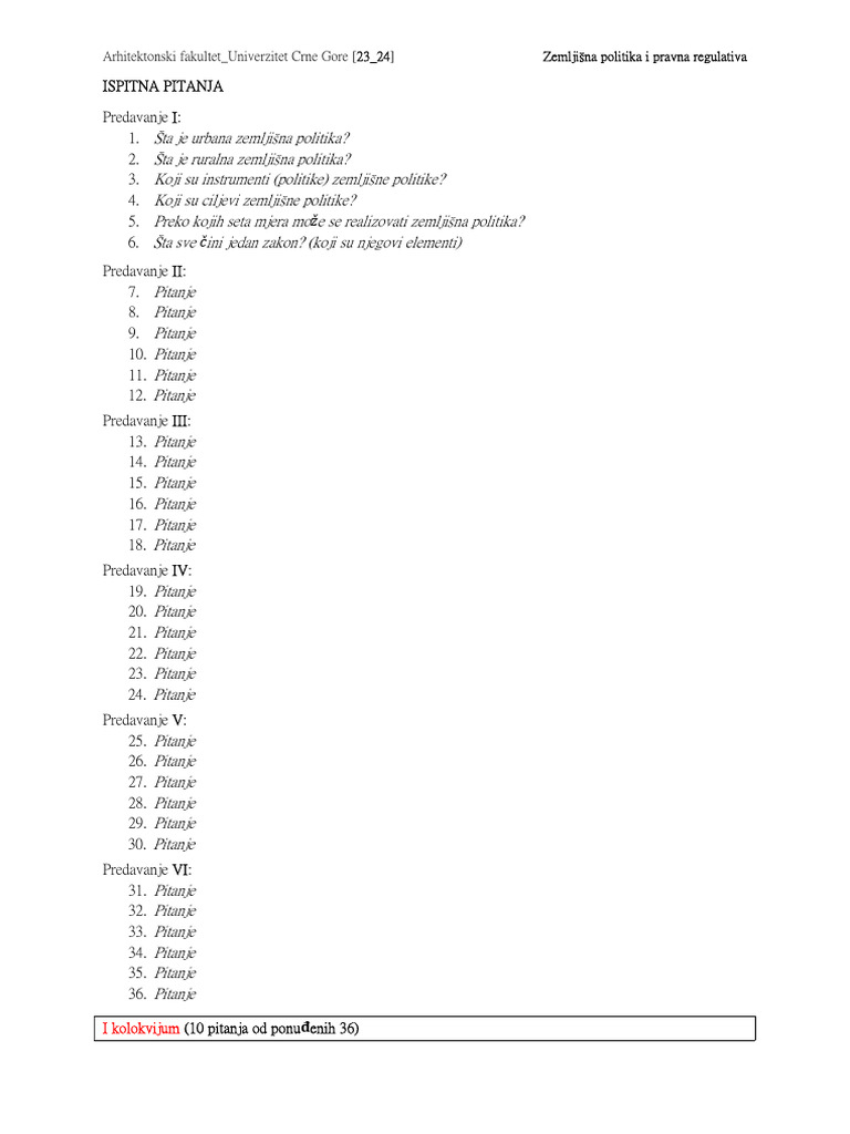 Ispitna Pitanja | PDF