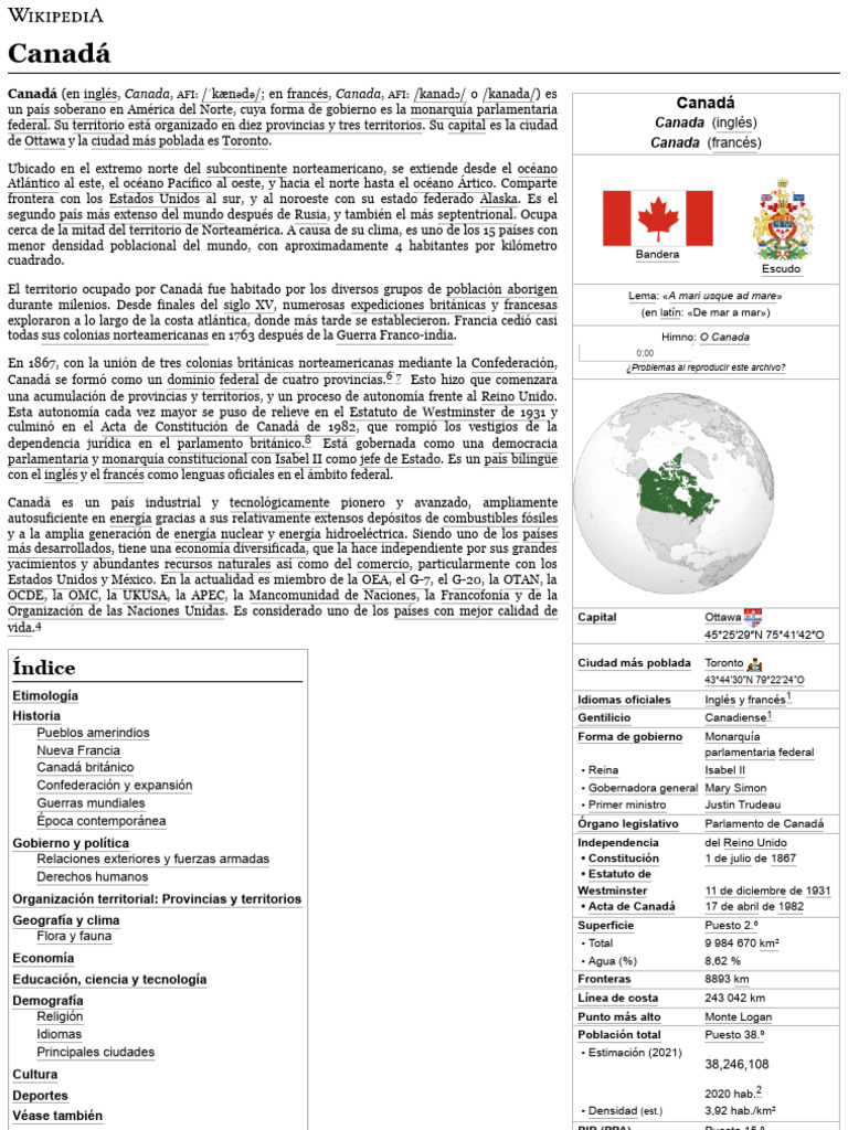 Canadá - Wikipedia, La Enciclopedia Libre | PDF | Canadá | Viajes y turismo