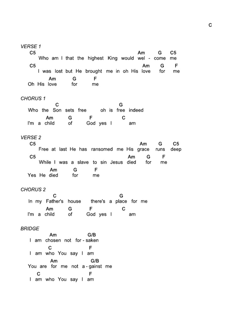 Who You Say I Am - SongSelect Chart in C | PDF