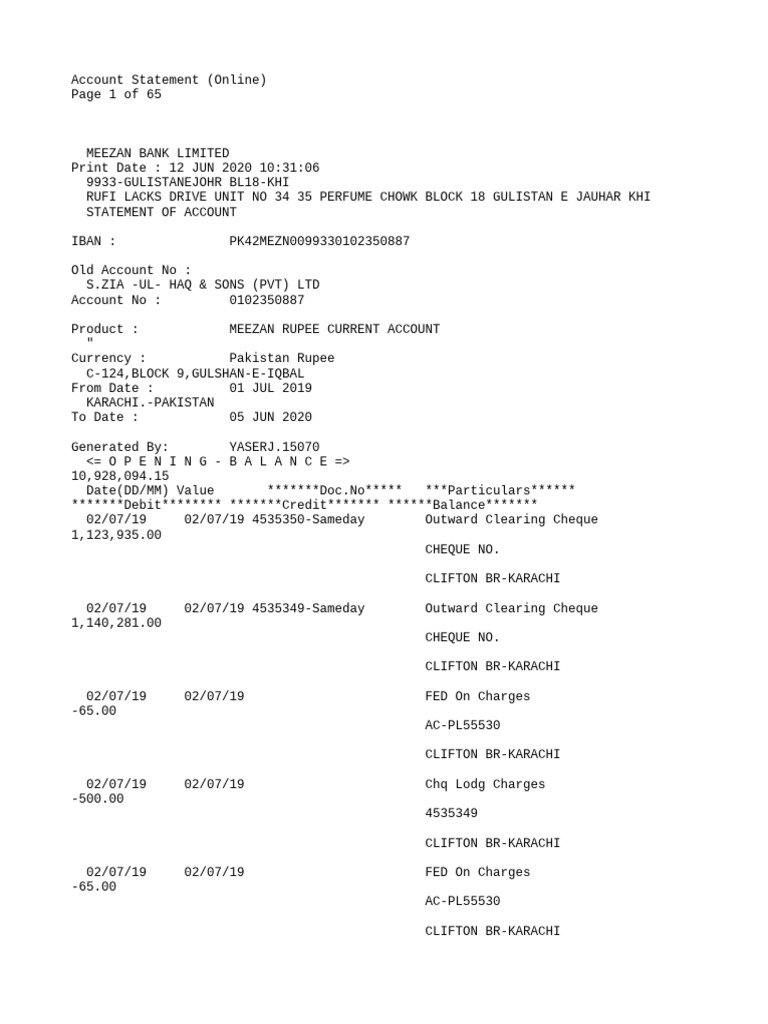 SZSPL Meezan Bank Statement | PDF