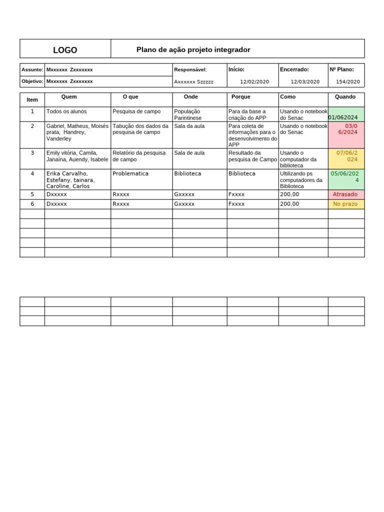 Modelo Plano De Ação Pronto Formato Pdf Pdf