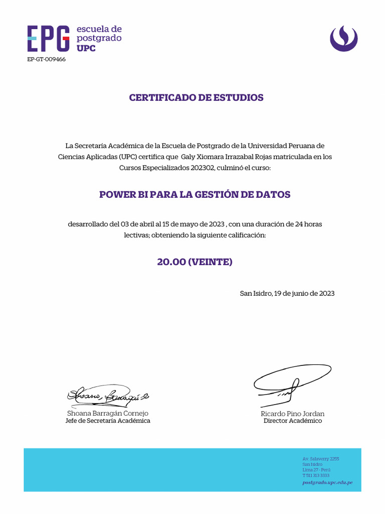 Certificado de Estudios UPC | PDF