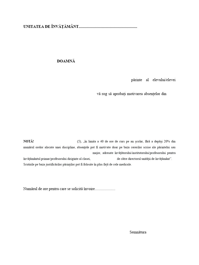 Cerere - Învoire | PDF