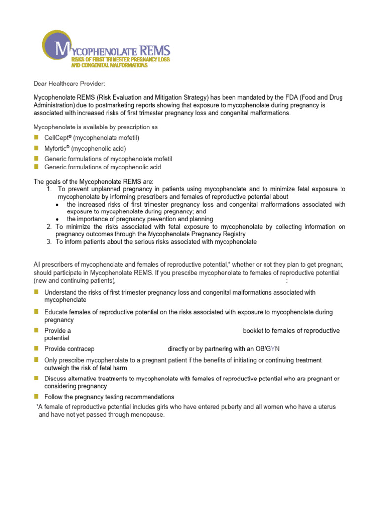 Cellcept REMS DHCP Letter | PDF