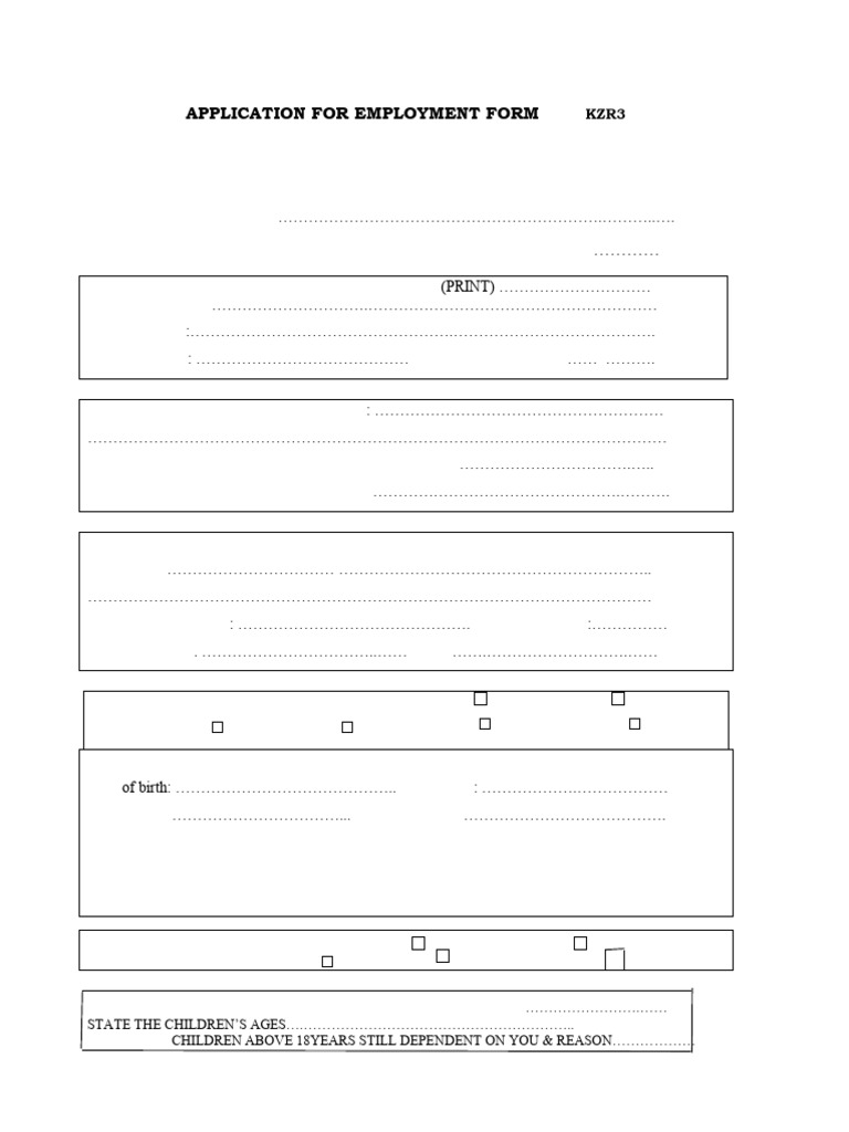 KZR3 Application For Employment Form Kezana | PDF