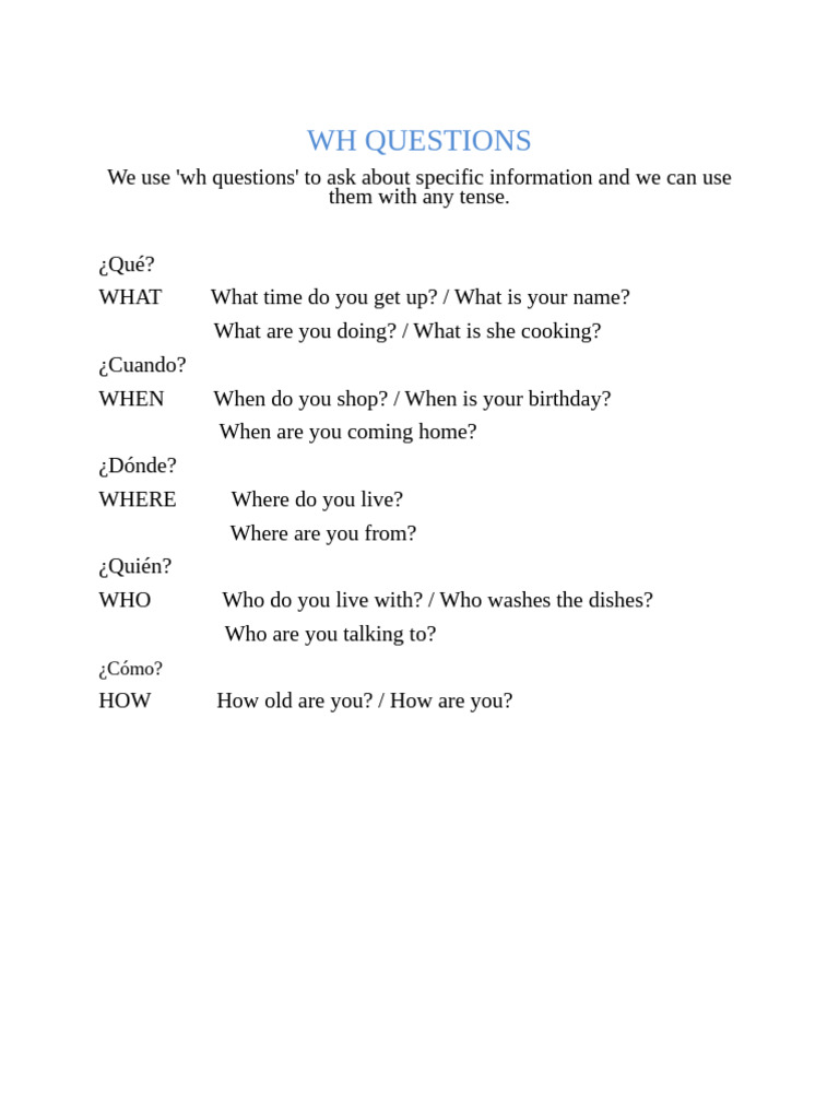 WH Questions | PDF