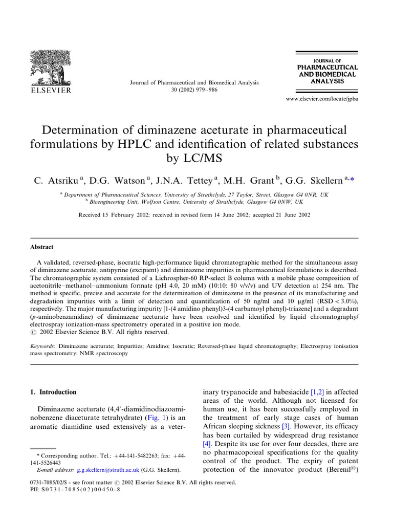 Determination of Diminazene Aceturate in Pharmaceutical Formulations by ...