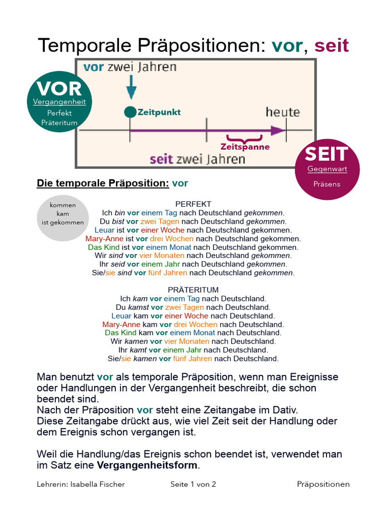 VOR-SEIT Temporale Präpositionen | PDF