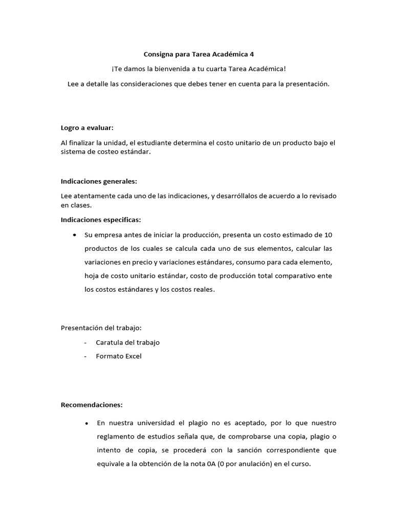 Consigna para Tarea Académica 4 | PDF