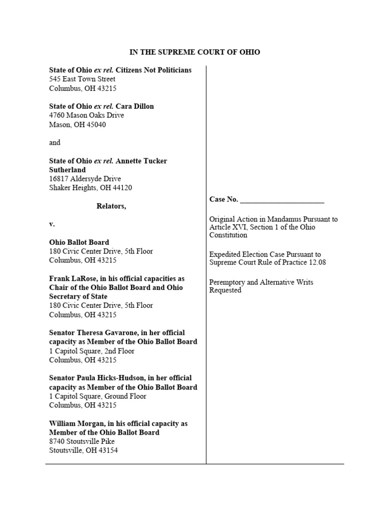 Ohio Ballot Board Redistricting Challenge | PDF | Constitutional ...