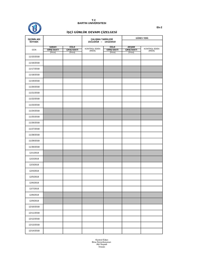 Isci Gunluk Devam Cizelgeleri | PDF