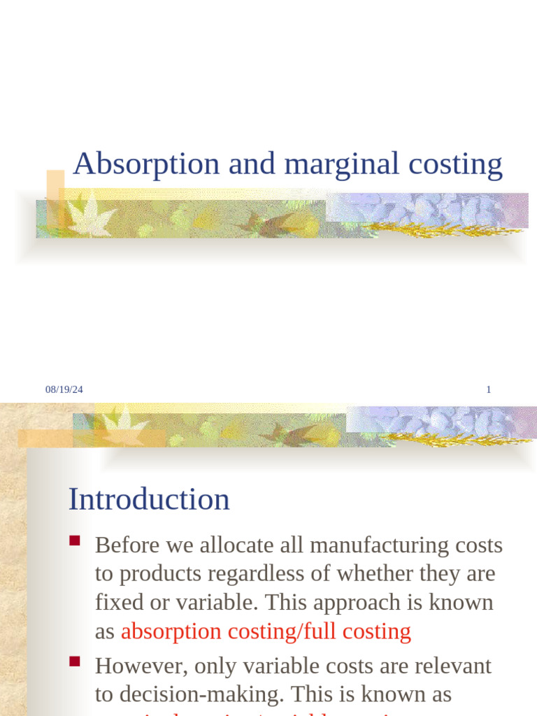 Absorption and Marginal Costing | PDF