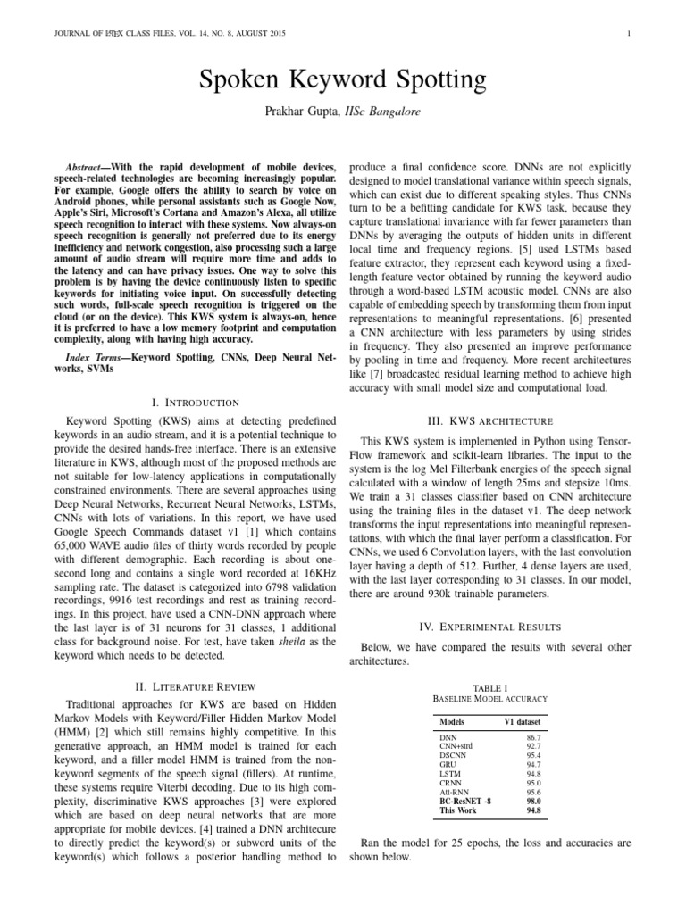 Report - SIP - KWS Key Word Spotting | PDF | Artificial Neural Network | Science & Mathematics