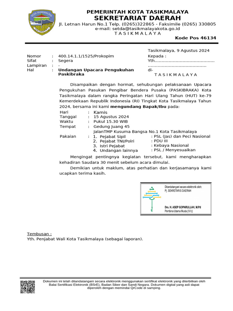 Surat Undangan Pengukuhan Paskibraka Tahun 2024 | PDF Surat Undangan Pengukuhan Paskibraka Tahun 2024 | PDF