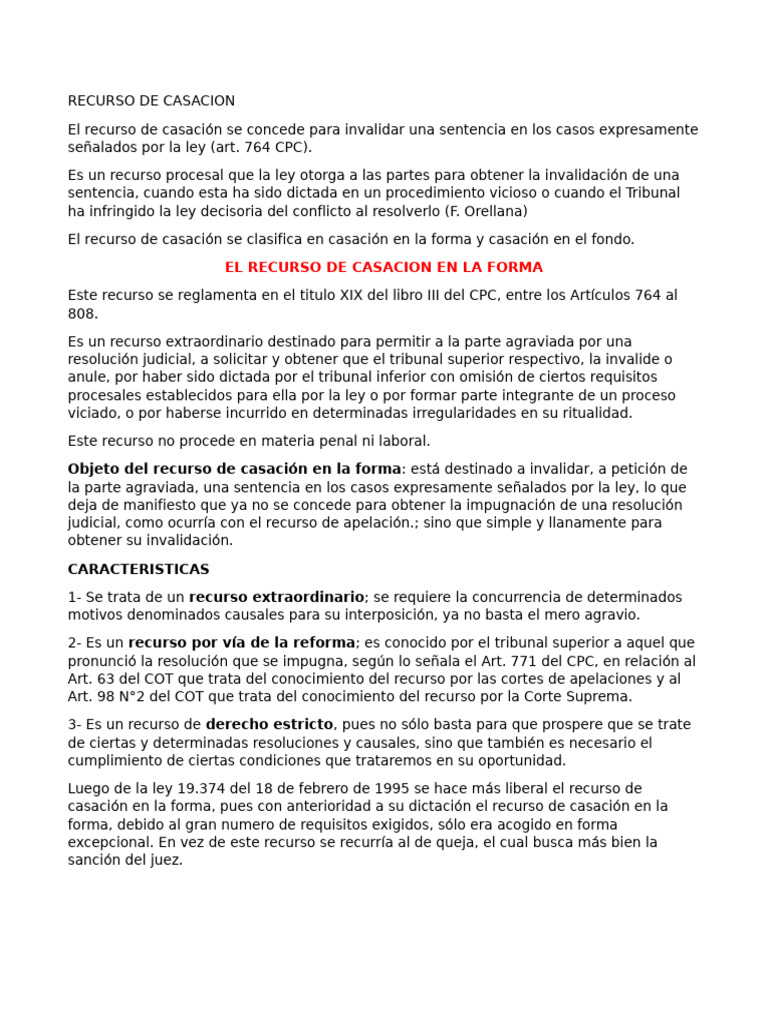 RECURSO DE CASACION EN LA FORMA | PDF