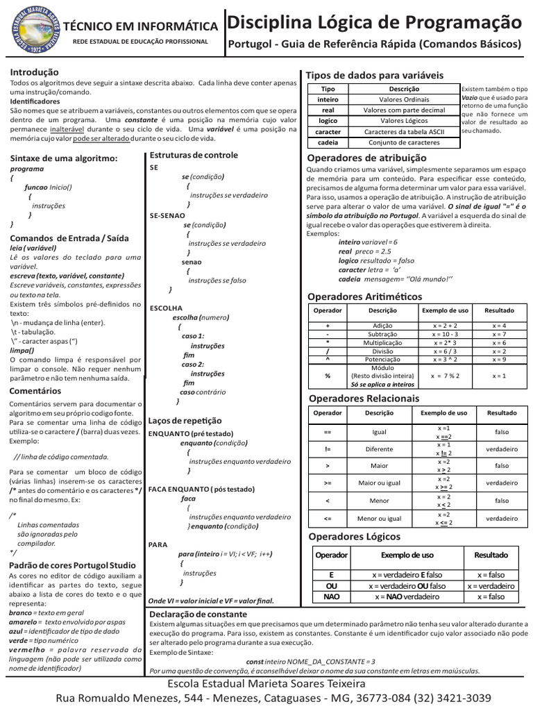 Portugol Studio - Guia de Referência Rápida | PDF