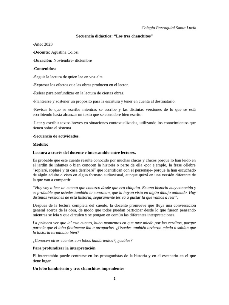 Secuencia Los Tres Chanchitos Pdf