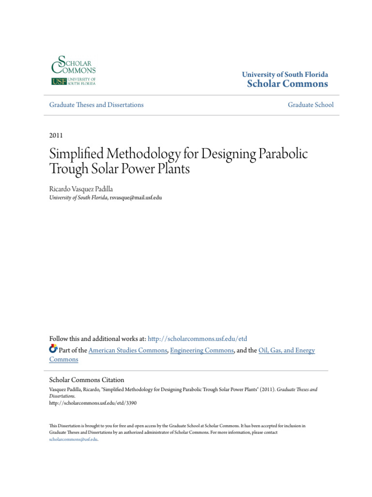 Simplified Methodology For Designing Parabolic Trough Solar Power | PDF