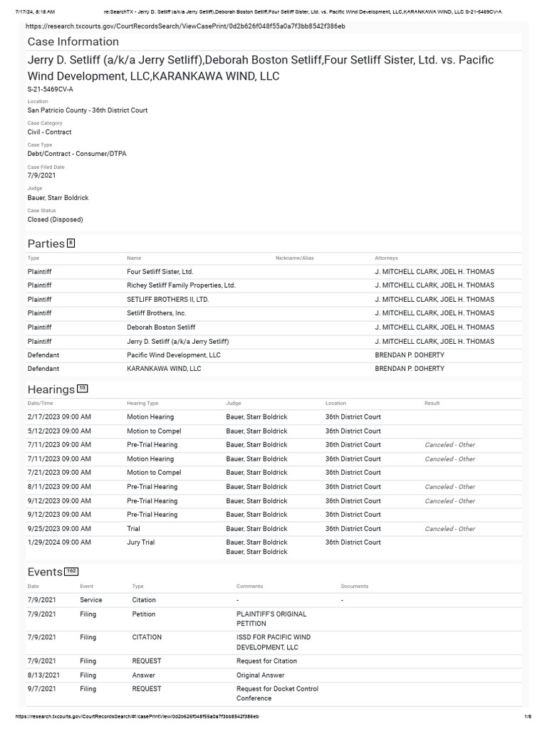Setliff vs. Pacific Wind Development S-21-5469CV-A Docket | PDF ...