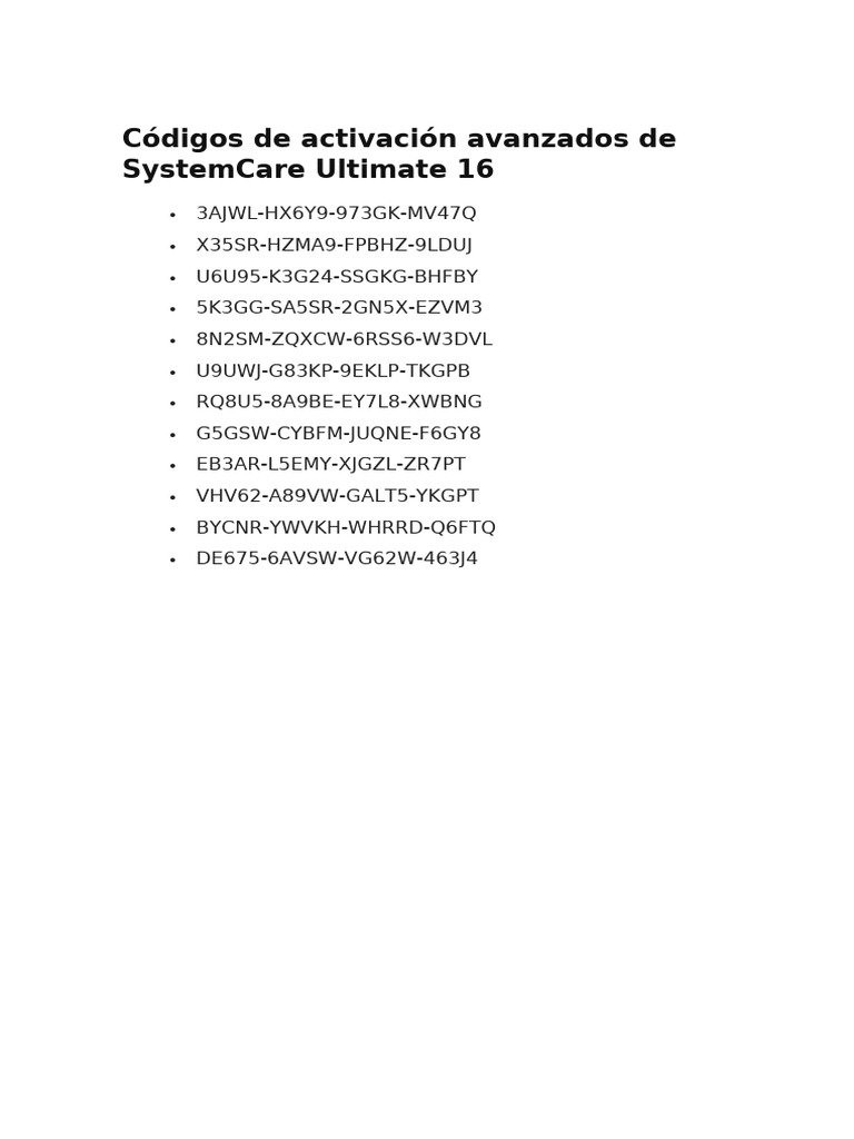 Códigos de Activación Avanzados de SystemCare Ultimate 16 | PDF