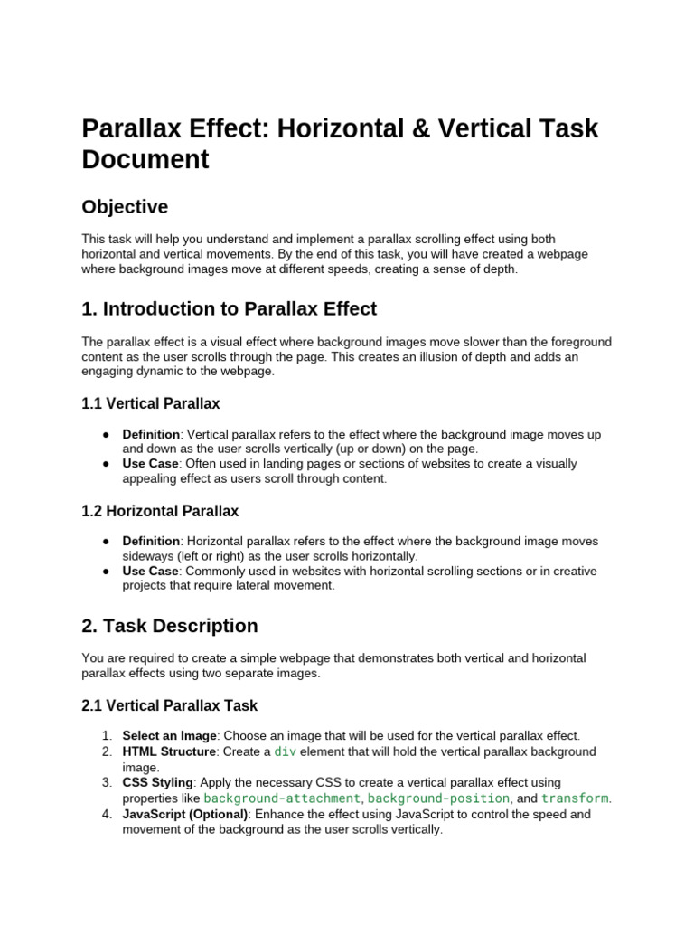 Parallax Effect - Horizontal & Vertical Task Document | PDF
