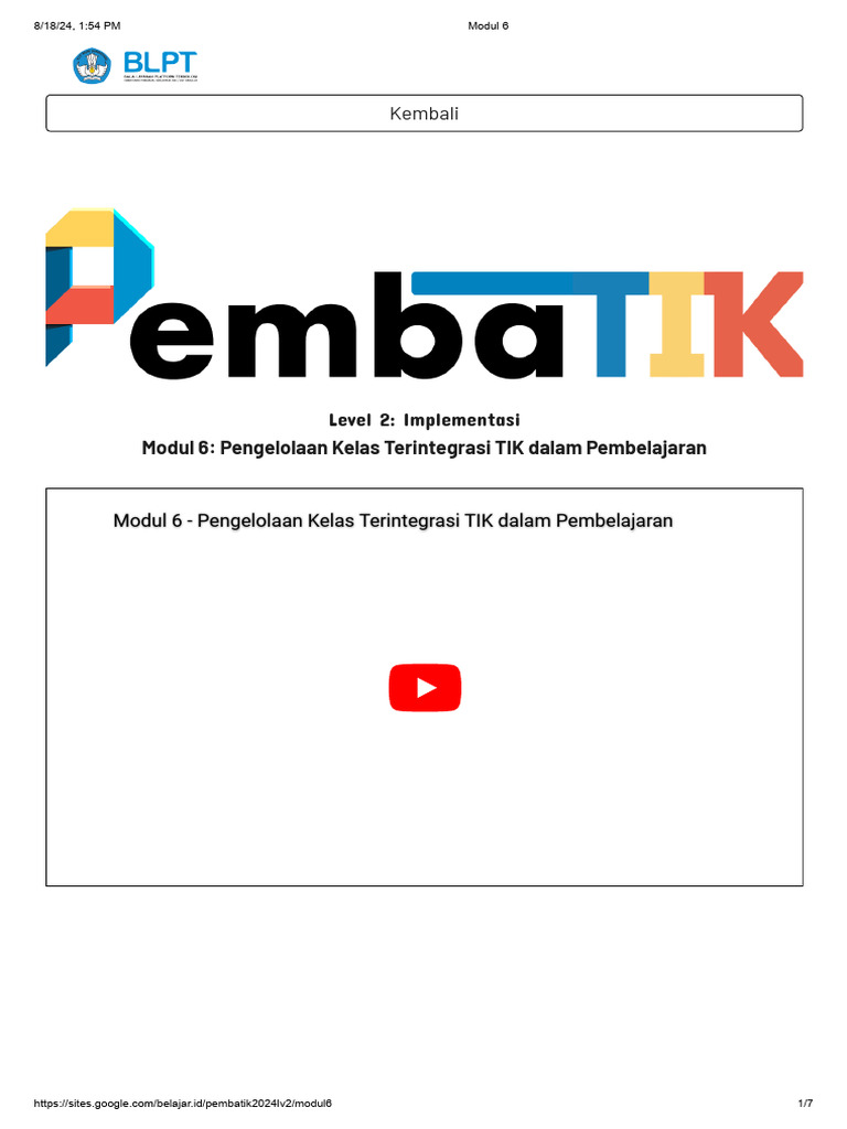 Modul 6 Pengelolaan Kelas Terintegrasi TIK Dalam Pembelajaran Leverl 2 | PDF