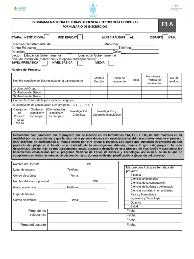 Formulario F1a | PDF