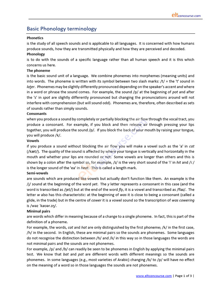 ELT Concourse Glossary Basic Phonology Terms | PDF