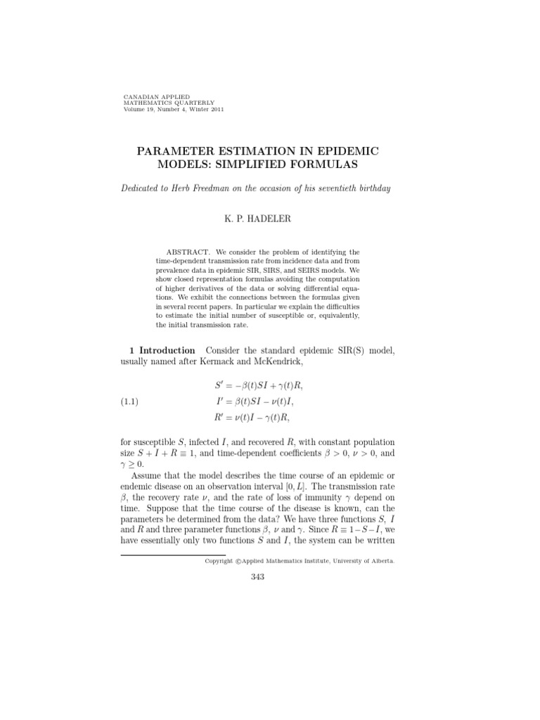 Parameter Estimation in Epidemic Models: Simplified Formulas | PDF