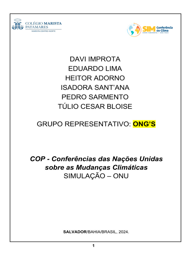 MODELO DPO - 6o ANO - ONU - ATIVIDADE 2024 | PDF